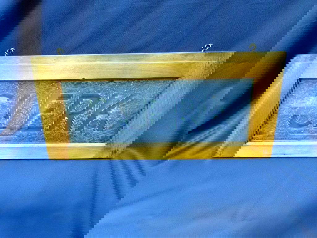 Antique Frosted Glass With Wood Frame "clerk" Sign 11" X 24" Auction