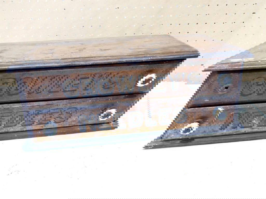 Antique Primitive Country Store Display Crowley's Needles Cabinet Auction