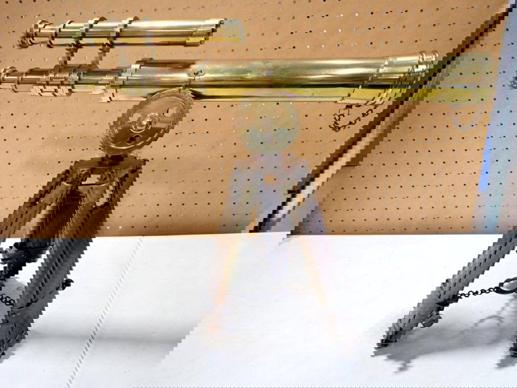 Solid Brass Sighting Scope On Brass Stand 7" And 17" Scopes Auction