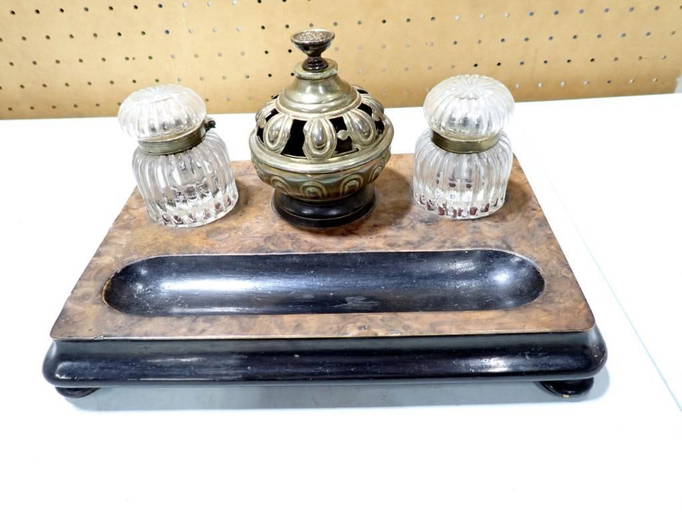 Inkwell Desk Set Incl 2 Ink Wells, Stand, Etc