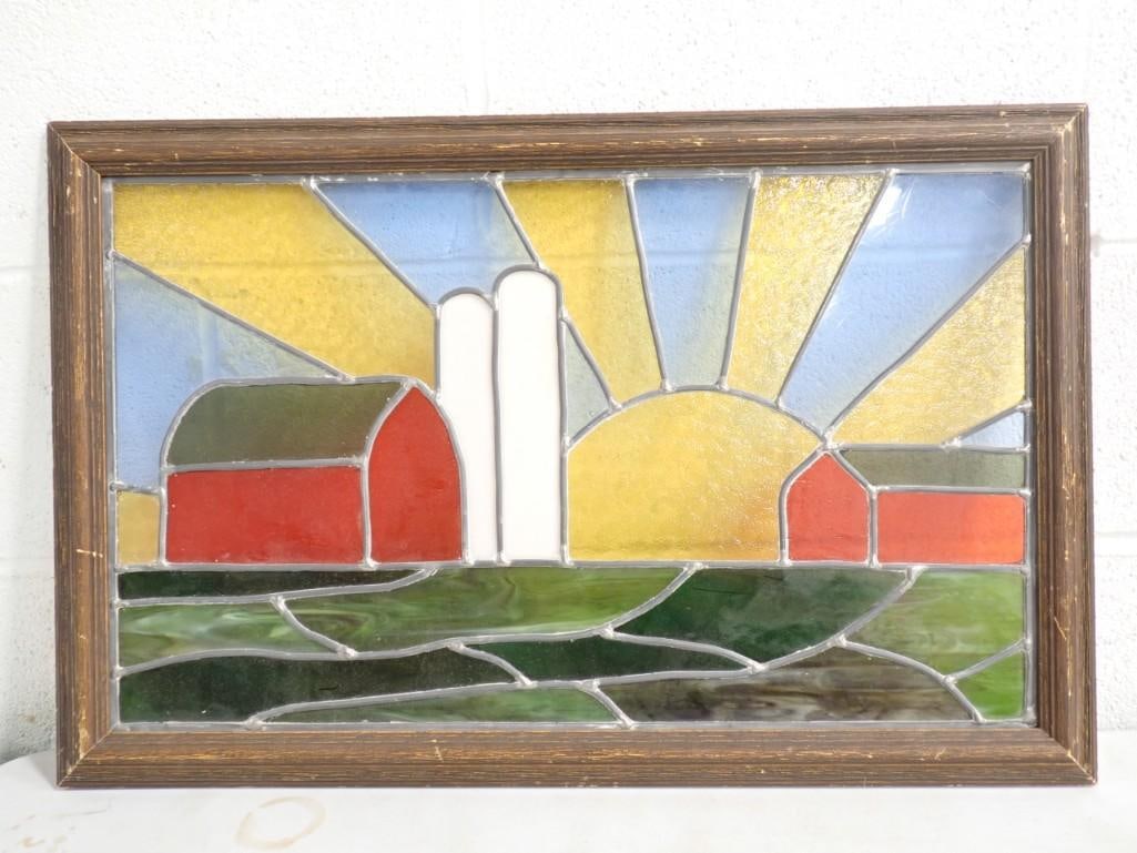 Stained Glass Window Farm Scene