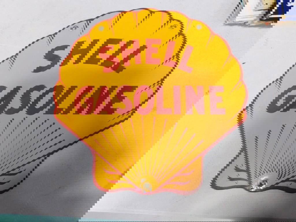 An Enamel Shell Gasoline Sign Approx 12" X12" Auction