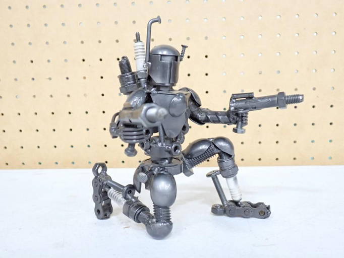 Steam Punk Robot With Spark Plugs, Chains, Screws, Etc