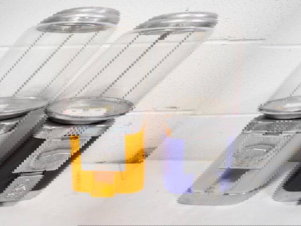 2 Vintage Gumball Machines Incl Blue And Yellow . Both Rhino Vending ...