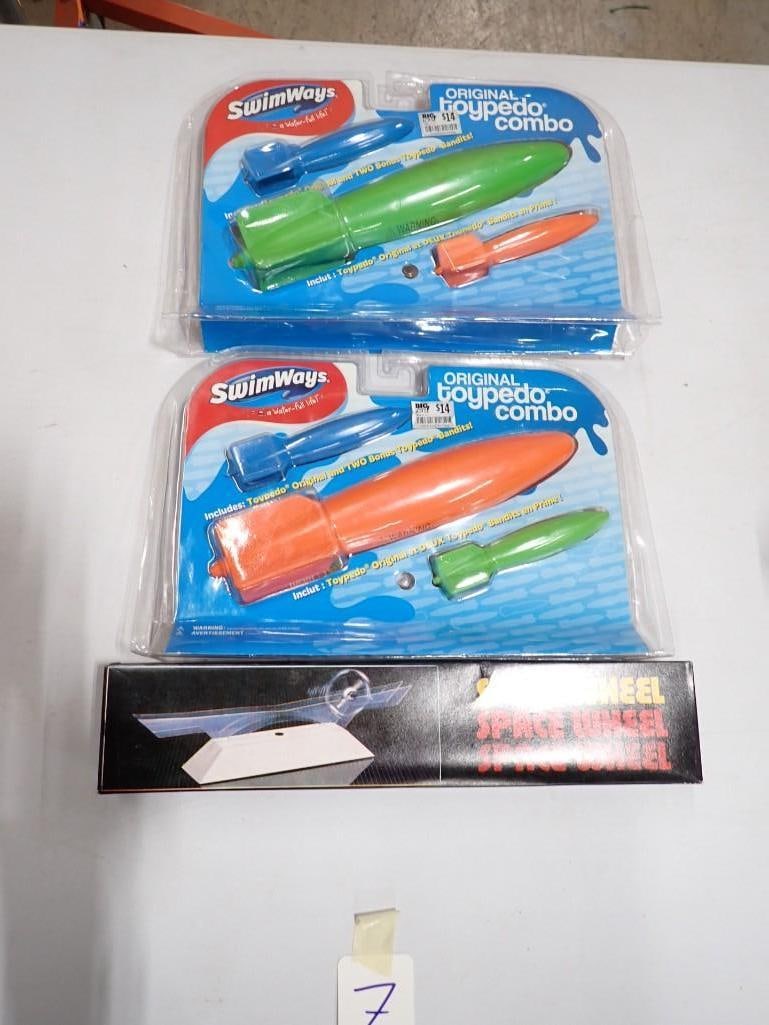 Toy Lot Incl Vintage Space Wheel Desktop Toy And 2 Swimways Toypedo ...