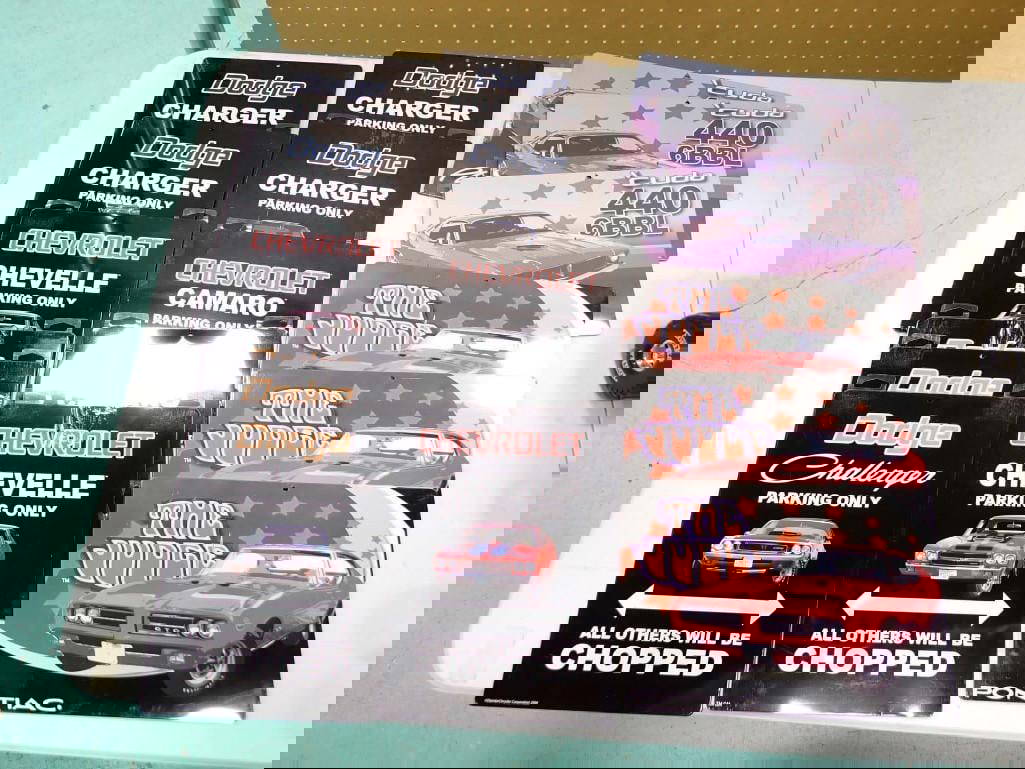 Lot Of Metal Signs Incl 3 Plymouth Cuda Signs, 3 The Judge Pontiac ...