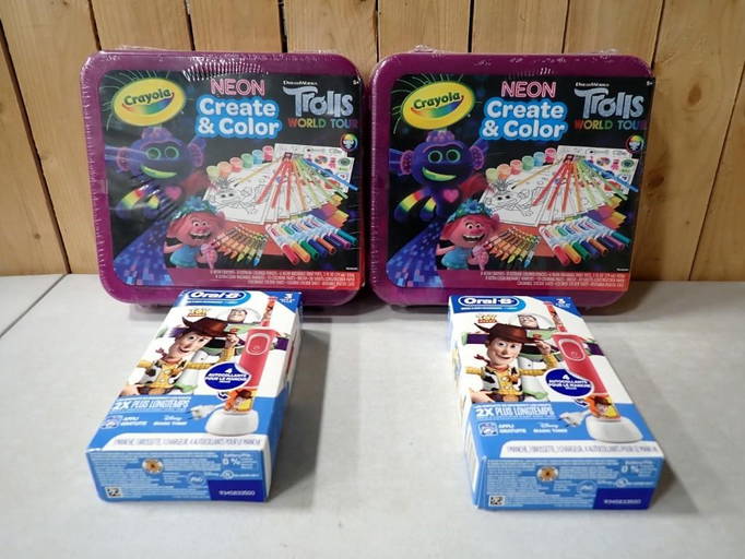 2 Crayola Neon Trolls Create & Color, Plus 2 Oral B Toy Story Electric ...