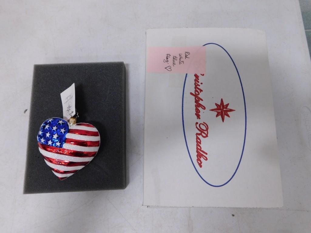 Christopher Radko American Heart Patriotic Christmas Ornament New With ...