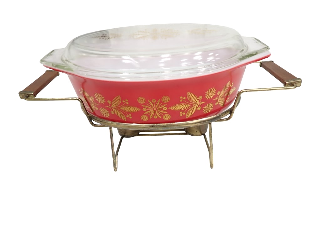 Vintage Pyrex Poinsettia Casserole Dish With Lid And Metal Holder With ...