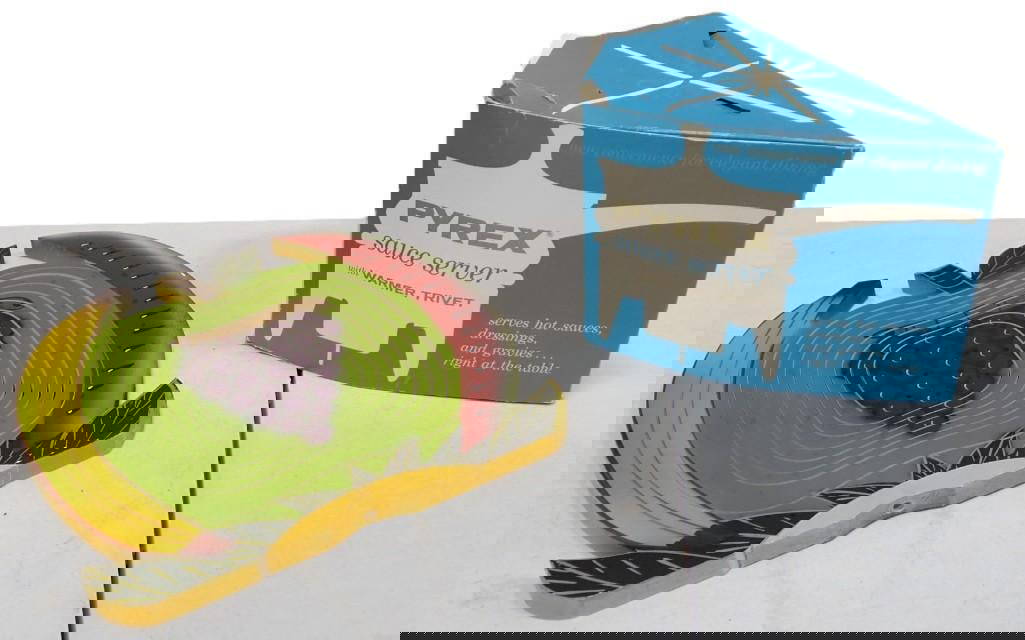 Vintage Pyrex Sauce Server With Original Box And Wrapping And A Wooden ...