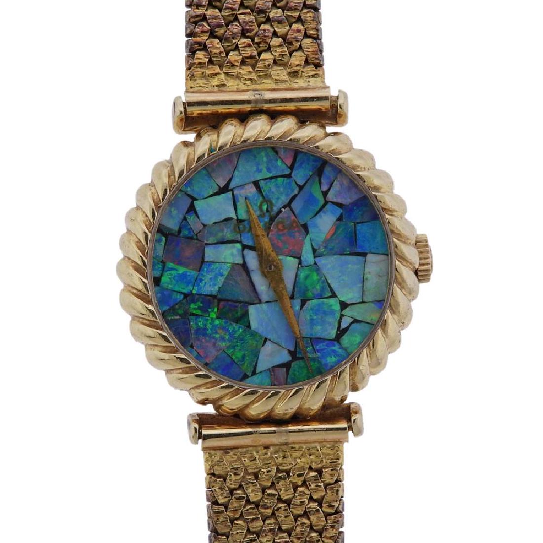 Omega Circa 1970s 14k Gold Mosaic Opal Dial Watch