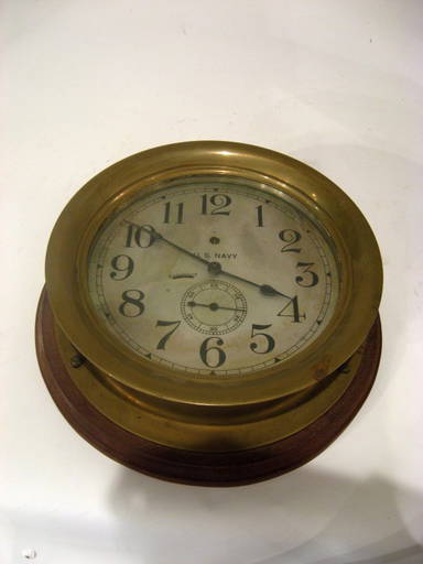 Us Navy Brass Cased Wall Mounted Ship's Chronometer