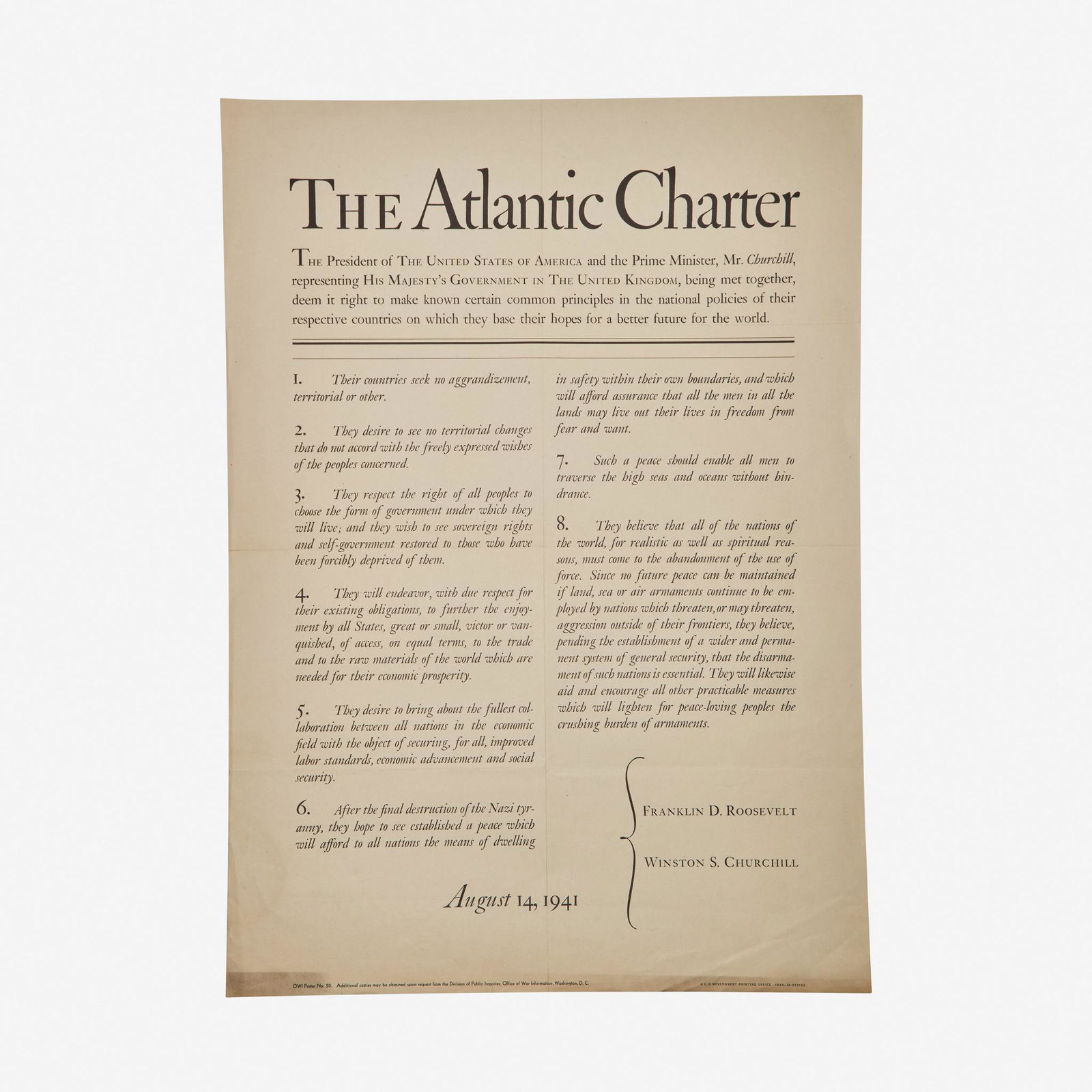 For Auction: [Posters] [World War II] The Atlantic Charter (#0052) on ...