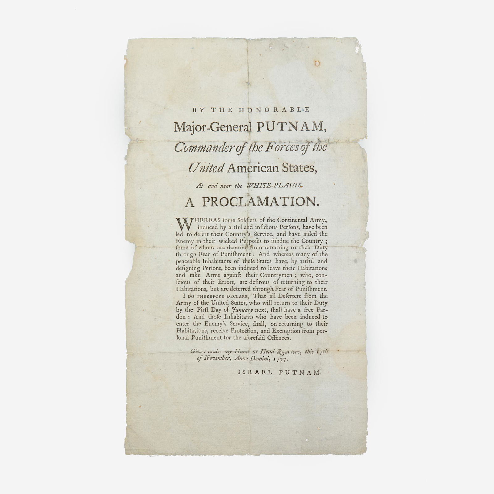 [Americana] [American Revolution] Putnam, Israel By the Honorable Major ...
