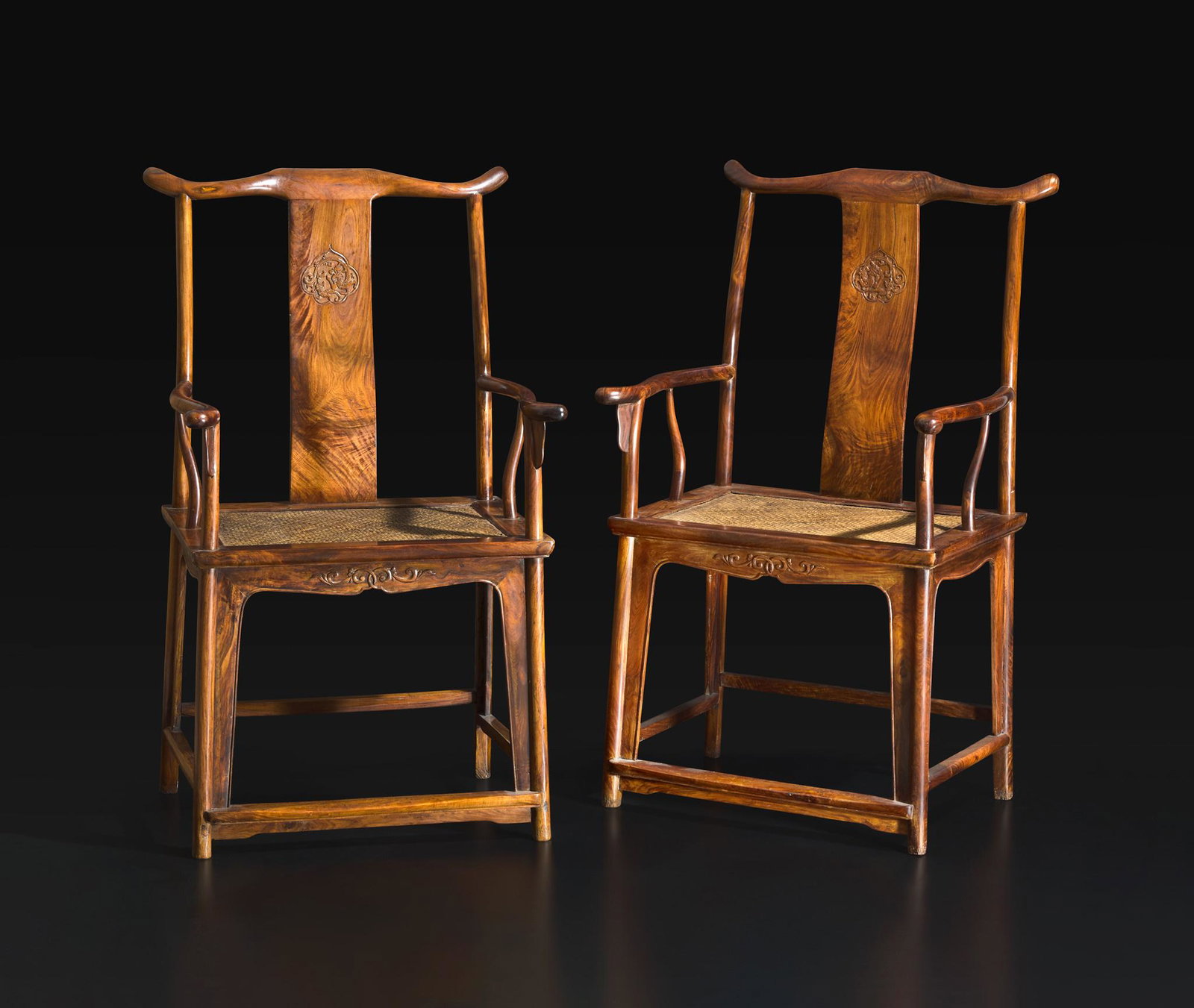A Rare Pair Of Chinese Huanghuali Yoke Back Armchairs, Sichutou ...