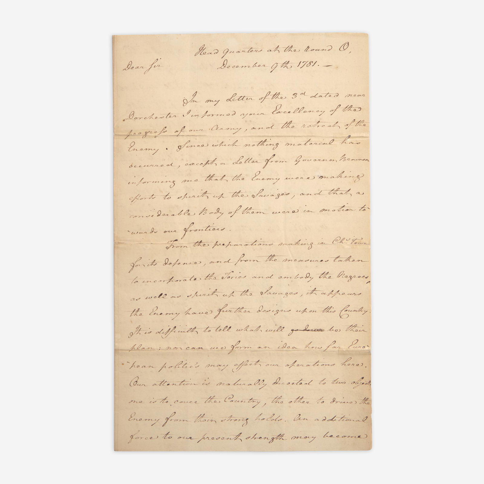[american Revolution] (greene, Nathanael) Manuscript Letter
