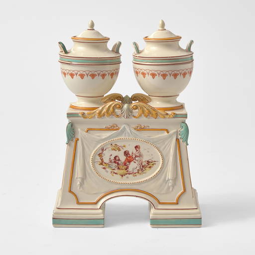 A Wedgwood Emile Lessore (1805 1876) Decorated Queensware Double Urn ...