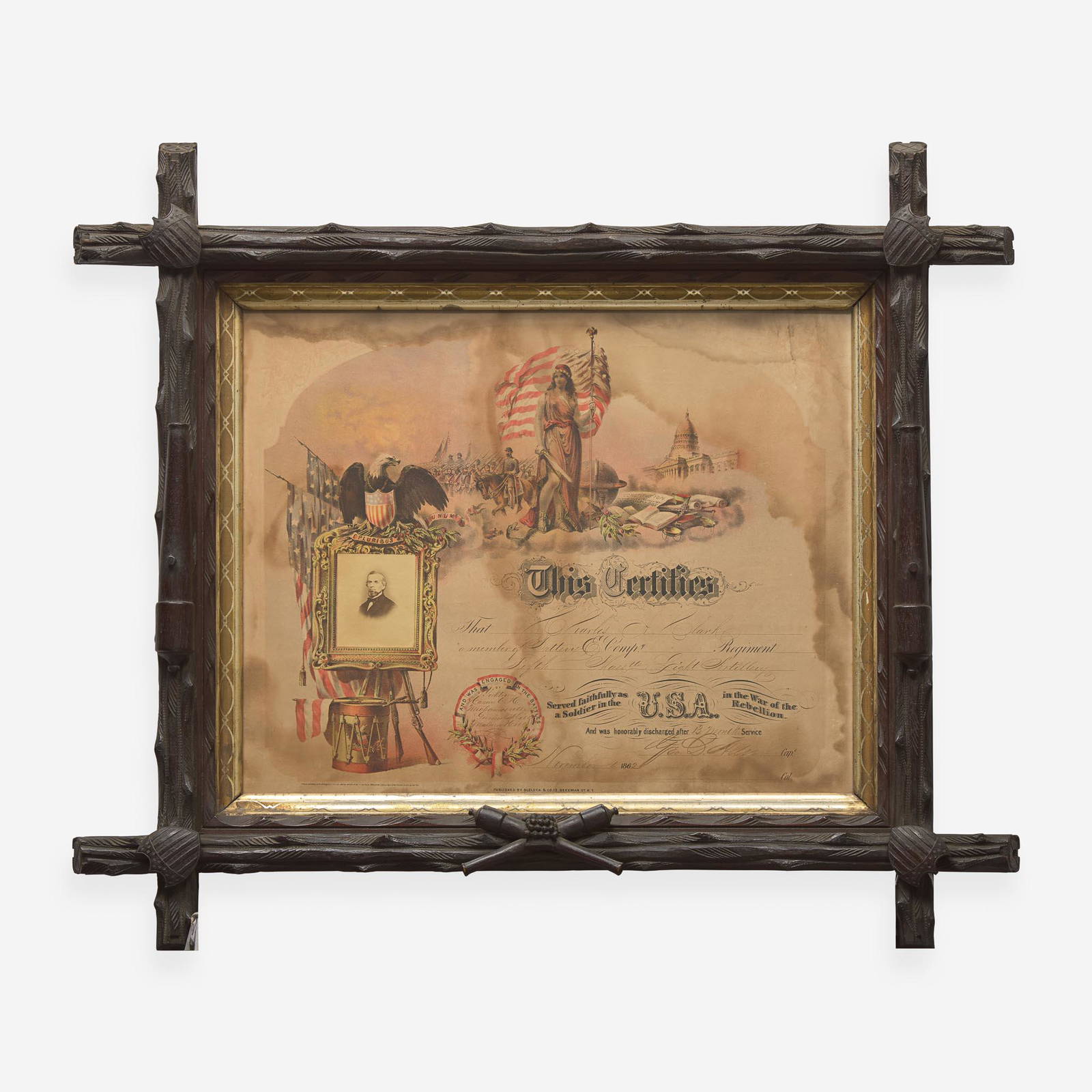 A Civil War Era Carved Frame With Honorable Union Discharge ...