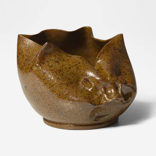 George Ohr (american, 1857 1918) Folded "cat Face" Vessel In Speckled ...