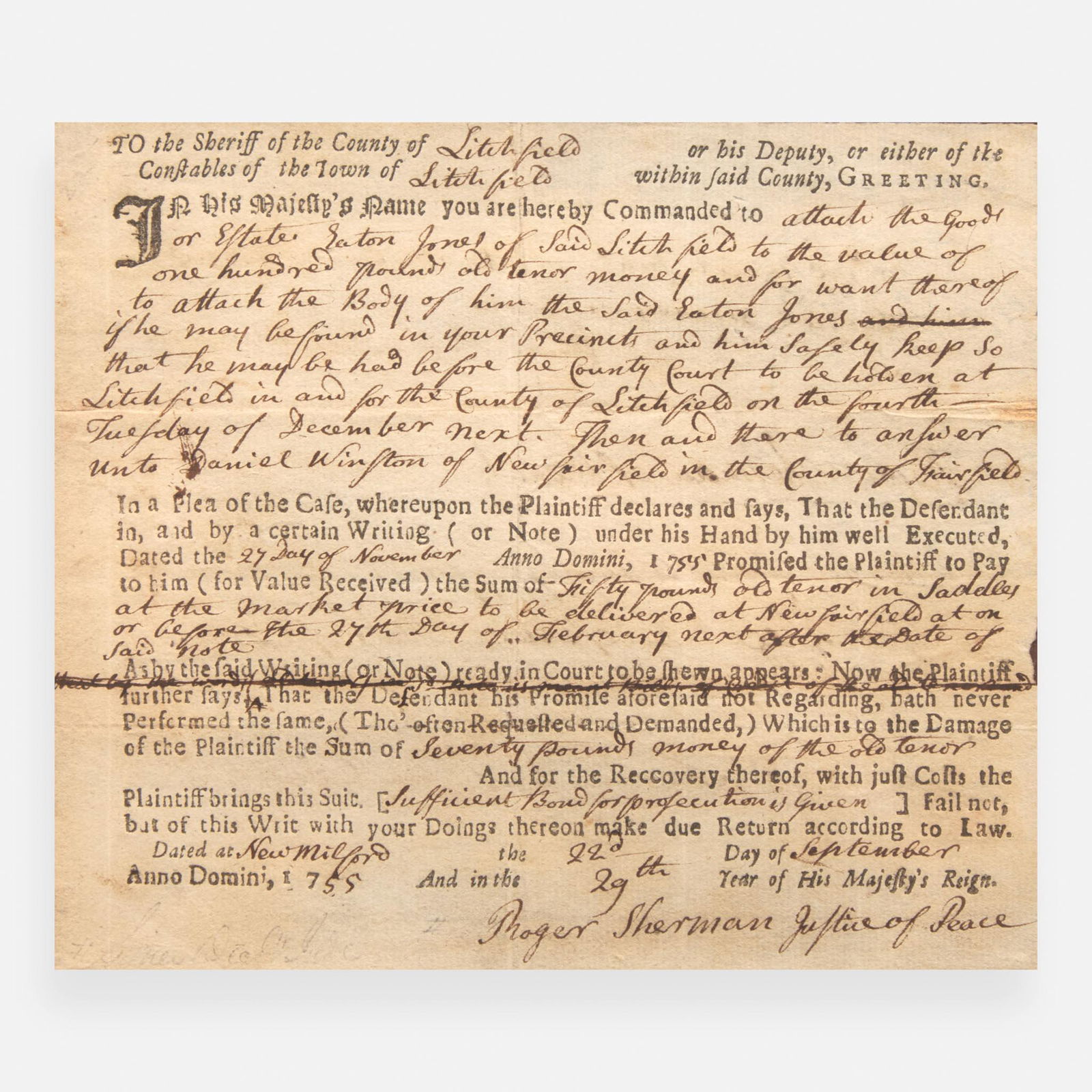 [declaration Of Independence] [connecticut] Sherman, Roger Partially ...