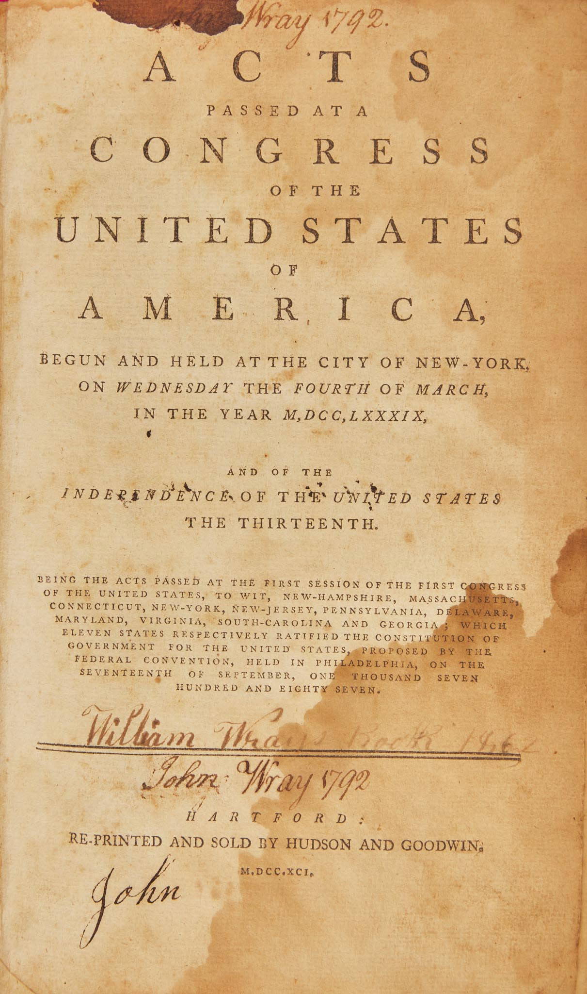 [americana] Acts Passed At A Congress Of The United States Of America ...