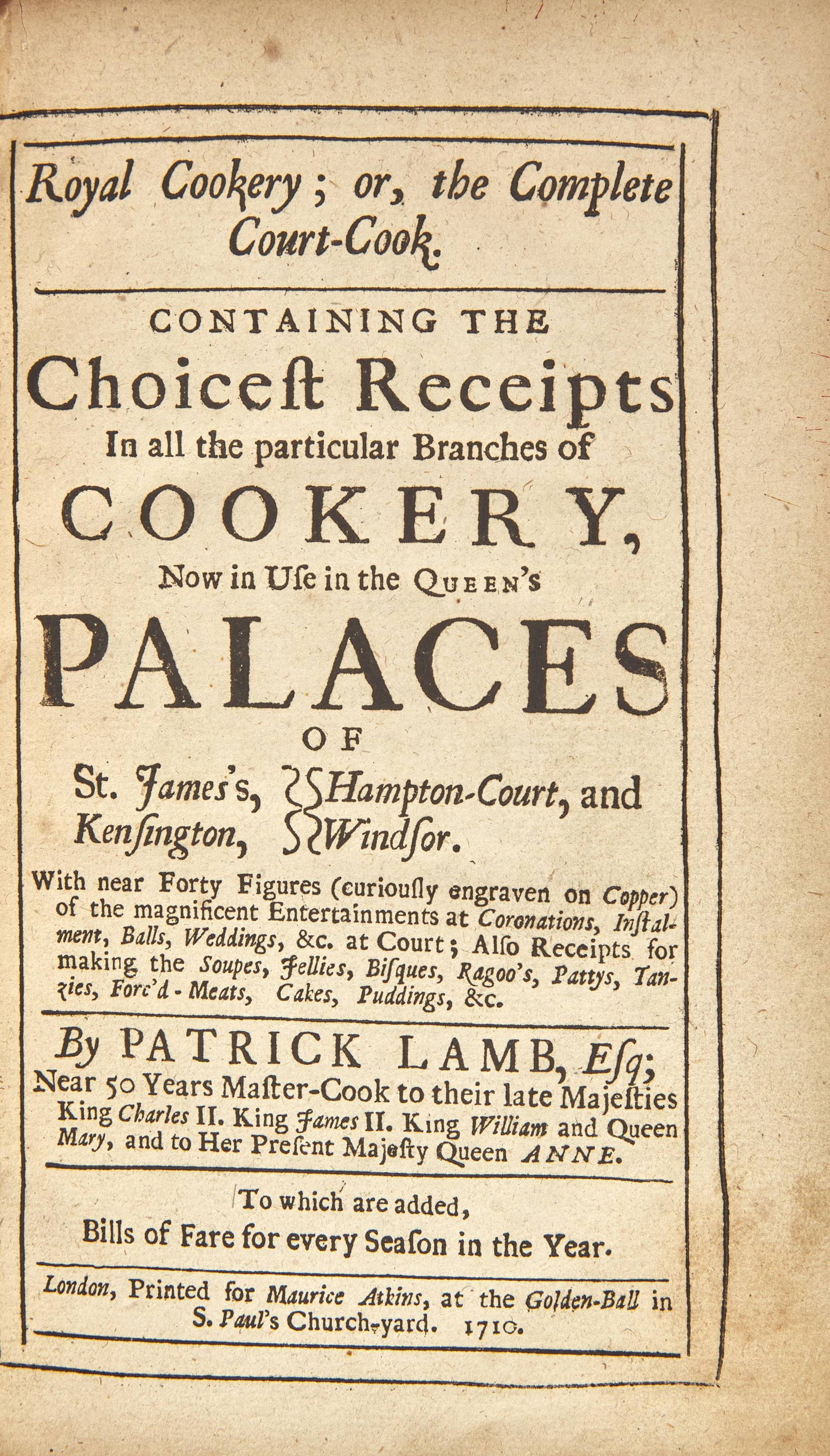 [food & Drink] Lamb, Patrick: Royal Cookery; Or, The Complete Court ...