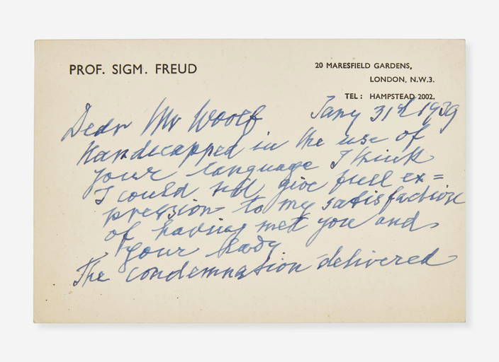 [psychology] Freud, Sigmund: Autograph Letter, Signed