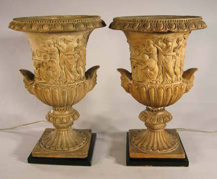 Pair Of Neo Classical Style Plaster Urns, , Of Ca
