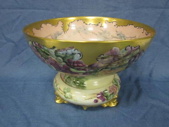 Early 20th Century French Porcelain Punch Bowl On Stand