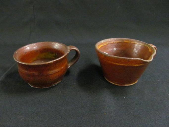 (2) Pc. Pottery, Redware, (1) Mug, (1) Pouring Cup