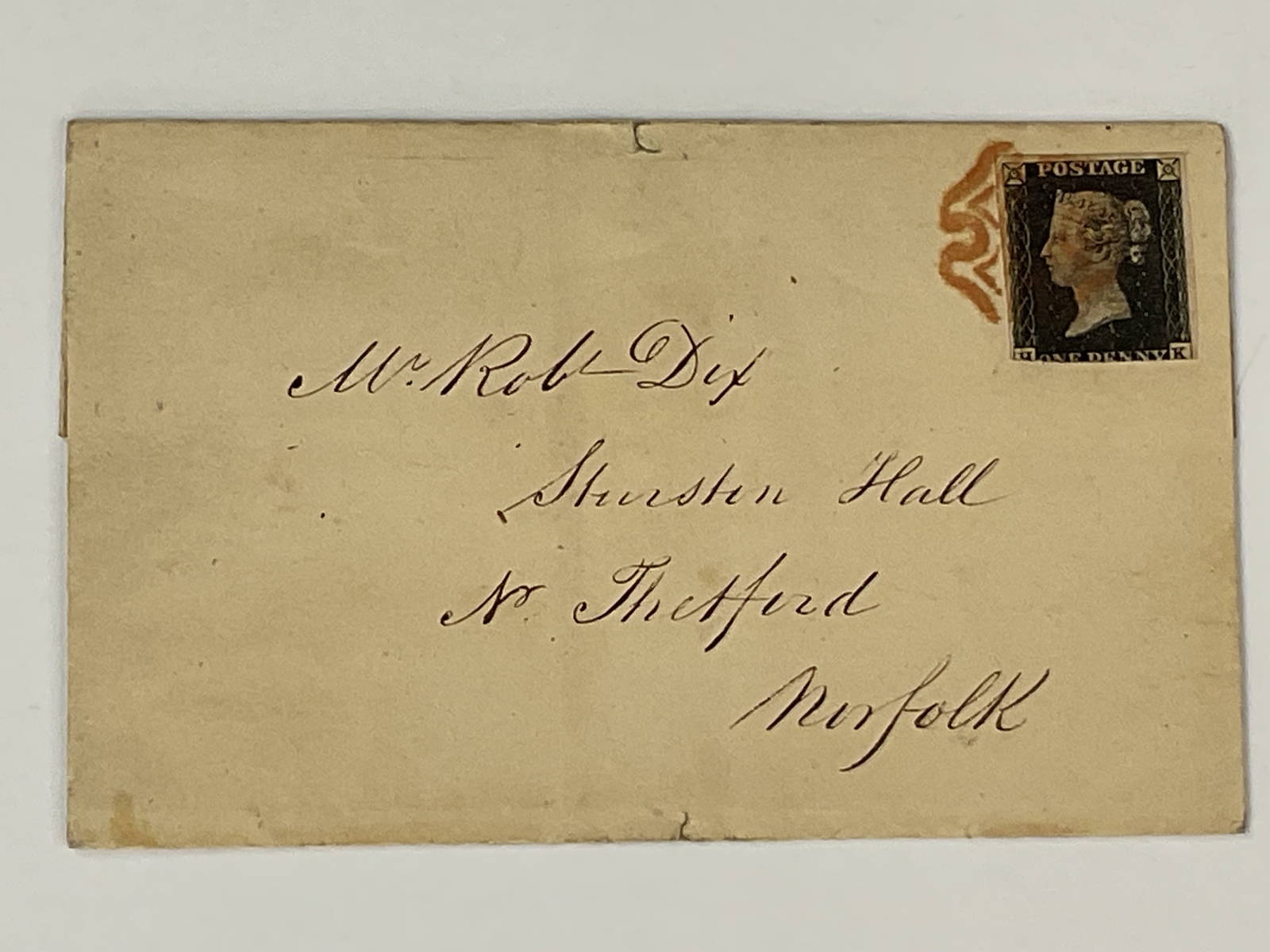 Envelope Dated 1840 With A Penny Black Hk Red Maltese Cross Auction