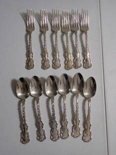 12 Piece Sterling Pat. 1891 A. Stowell & Co. 6 Forks, 6 Spoons