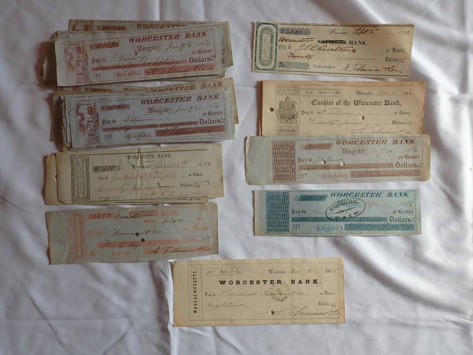 1850's Bank Checks with Engravings of Trains, Mass Seal, etc. (#0074 ...