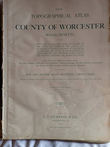 1898 Topographical Colored Maps Of Worcester County,