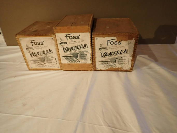 3 Foss Pure Vanilla Extract Wooden Advertising Boxes (#0375) on Dec 07 ...
