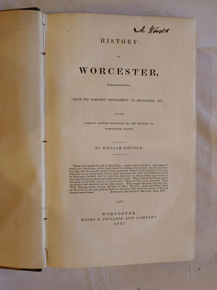 1837 History Of Worcester, Ma From It's Earliest Settlement