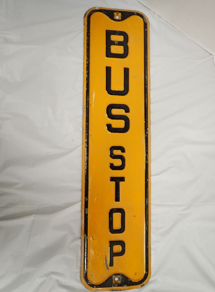 Yellow Metal "bus Stop" Sign Auction