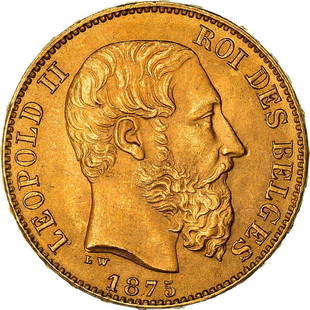 1875 Belgium 20 Gold Franc Coin.