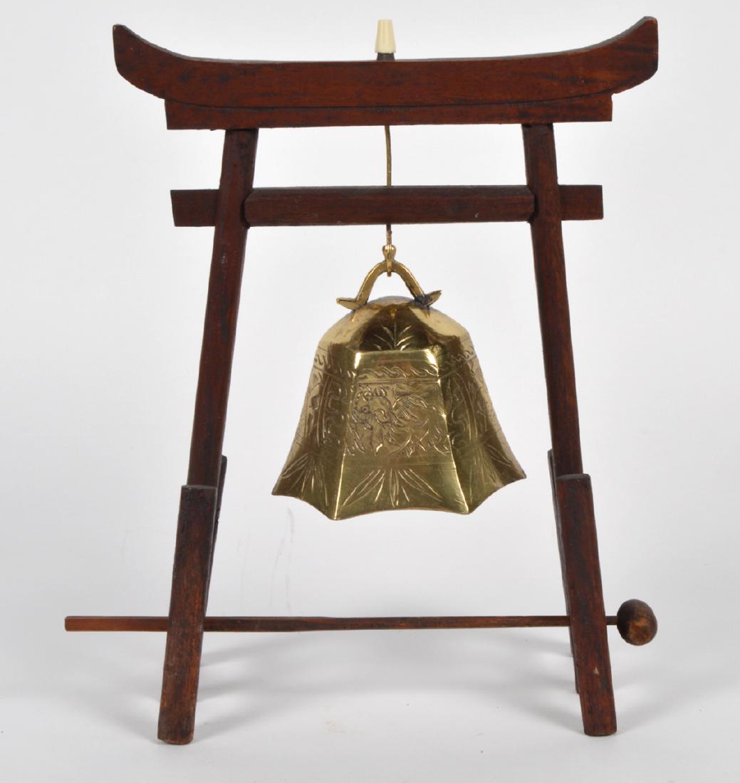 Antique Chinese Brass Bell on Stand