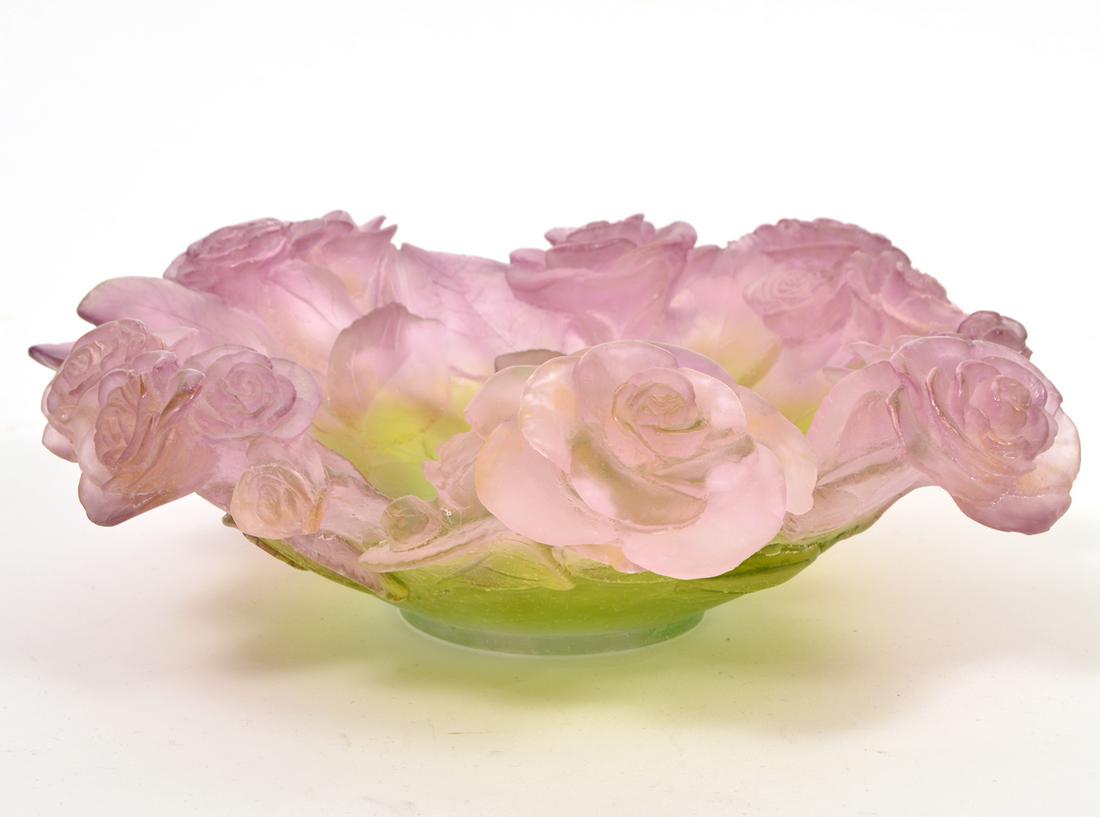 Daum Pate De Verre Roses Bowl Pink Green Signed - May 06, 2020 | C ...