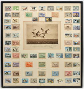 Signed Litho & 70 Framed Federal Duck Stamps