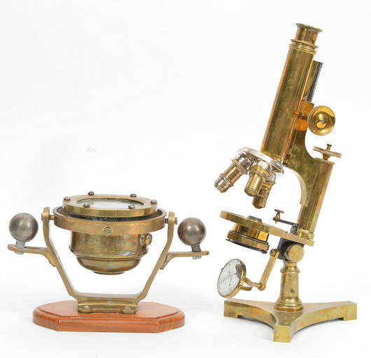 British Brass Microscope And Gimbal Compass