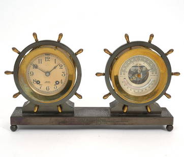 '46 Deena Chelsea Ships Bell Wheel Clock Barometer