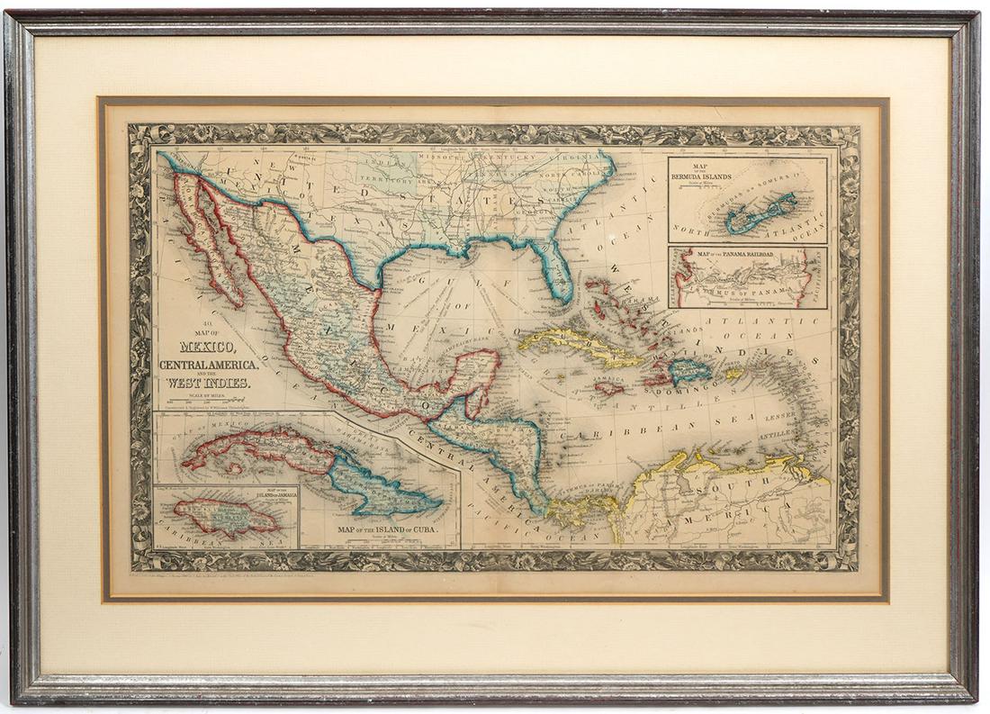 Samuel A. Mitchell Hand Colored Lithograph Map Auction
