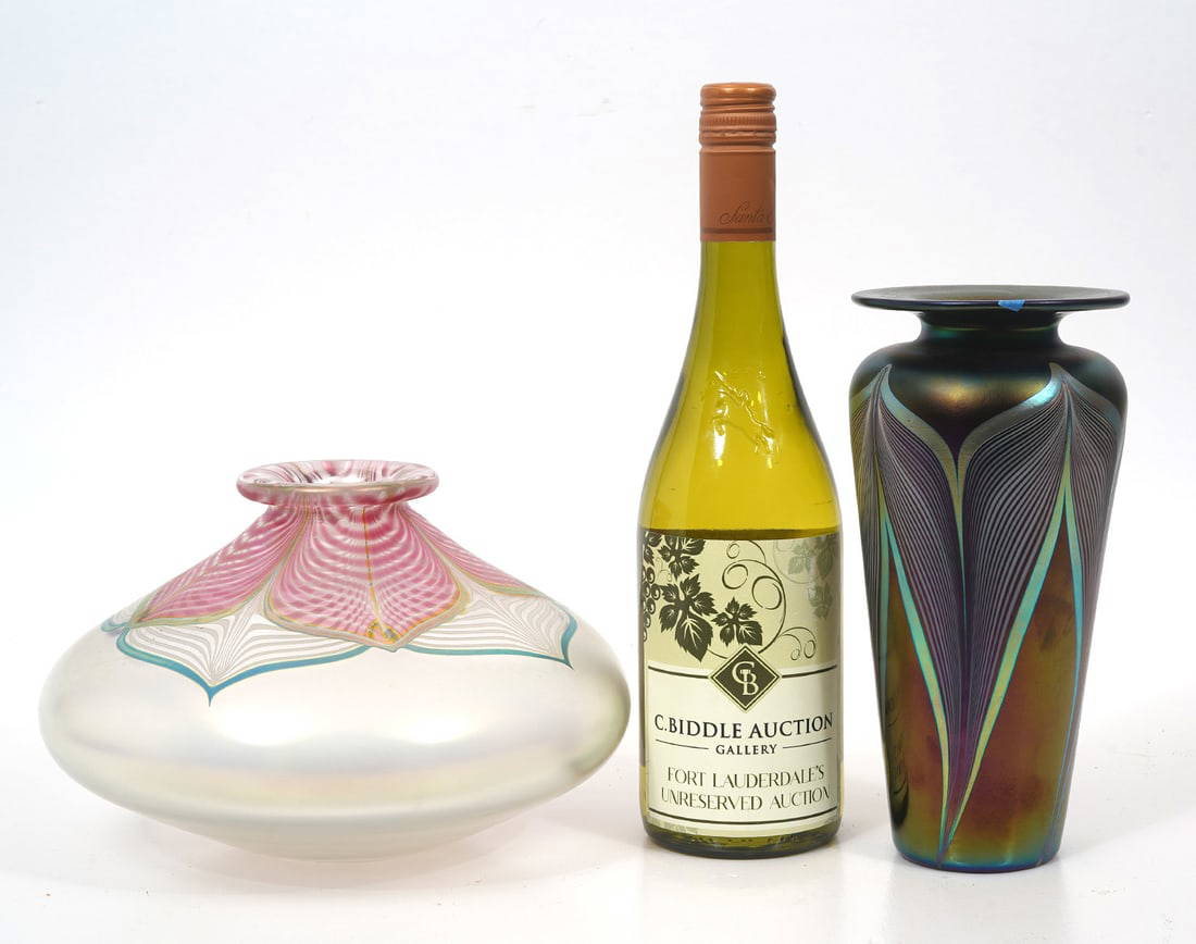 Two Abelman Studio Art Glass Vases Auction