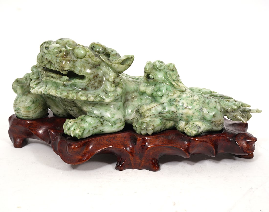 Chinese Hand-carved Jade Foo-dog Figures Auction