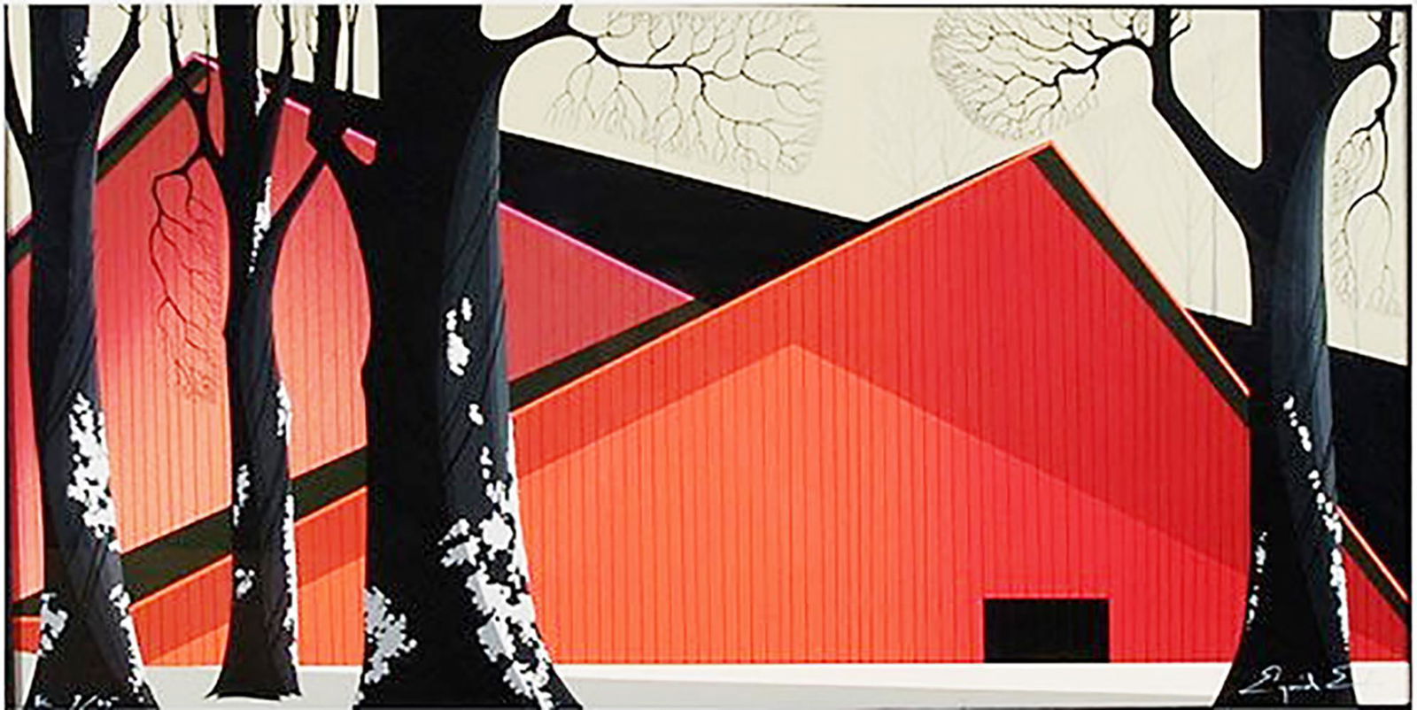 Eyvind Earle "The Great Red Barn" Serigraph - May 05, 2013 | Michaan's ...