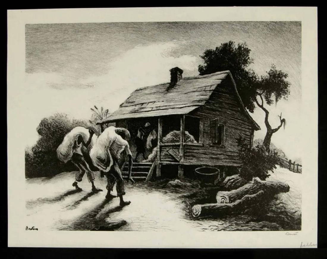 Thomas Hart Benton 'back From The Fields', 1945 Hand Signed Limited Edition Auction