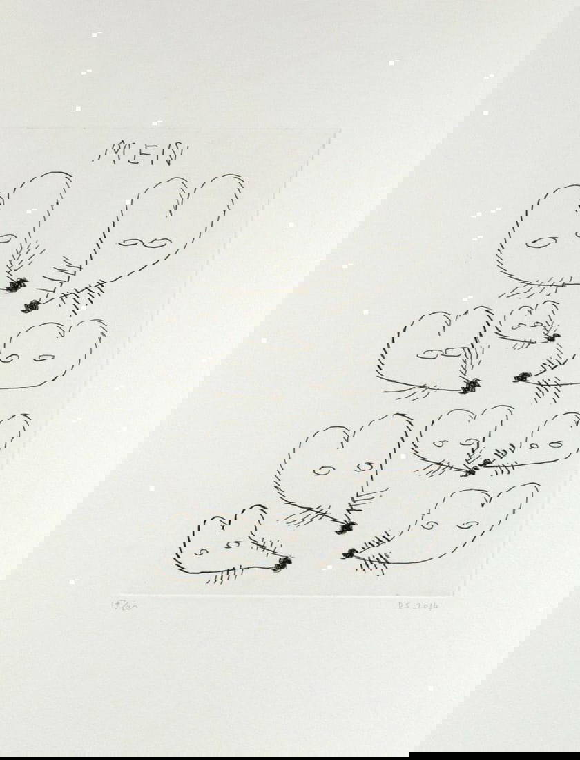 David Shrigley Men Etching Signed Ed. 17/20 Framed Auction