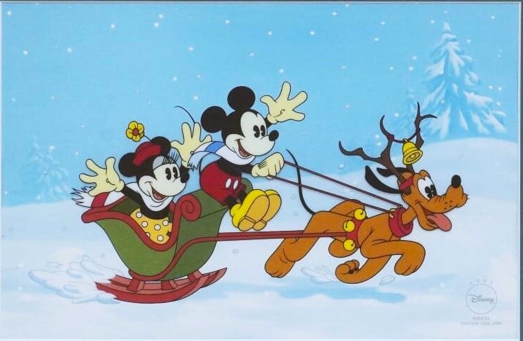 Disney, 'mickey Mouse & Minnie Mouse Sleigh Ride', Limited Edition Sericel
